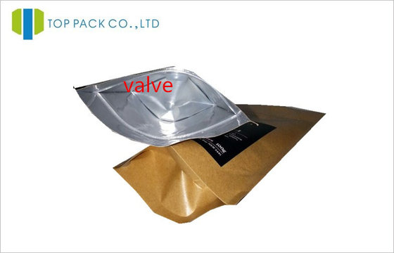 Stand Up Coffee Packaging Bags Kraft Paper One Way Degassing Valve 250g