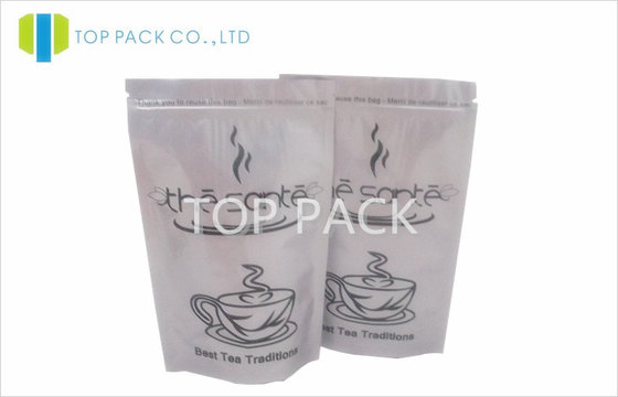 Sliver Foil Stand Up Tea Packaging Bags / Eco-Friendly foil stand up zip pouch