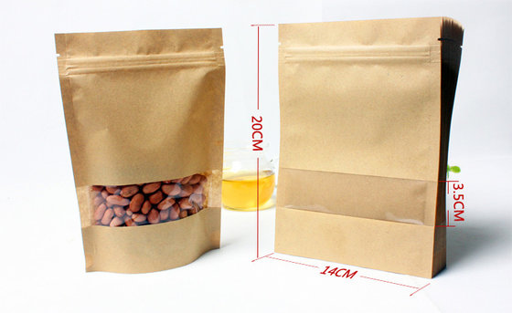 Recycled Foldable Kraft Paper Zipper Stand Up Pouch With Aluminum Foil Inside