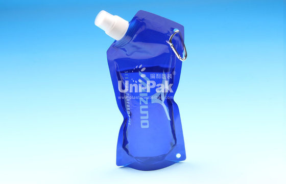 Aluminum Foil Reusable Plastic Drinking Water Bag with Carabiner And Spout