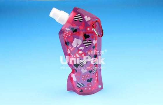 Colorful Standing Up Plastic Water Bag , Foldable Sport Drinking Water Bag