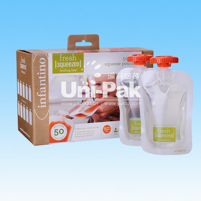 BPA Free Plastic Water Bag For Kids / Baby Food Pouch With Spout
