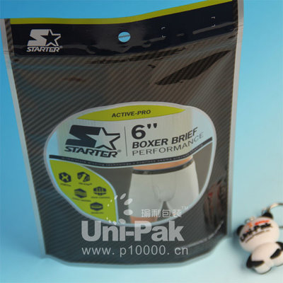 Resealable Laminated Plastic Hang Hole Zip Lock Packaging Bags for garment packaging