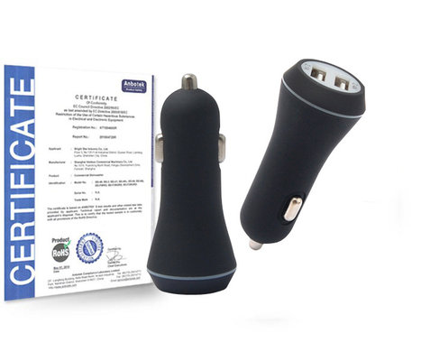 Universal Dual USB Car Charger For Mobile Phone Rohs PC ABS Material