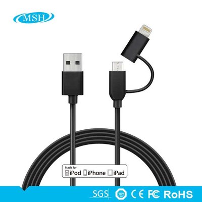 PVC / TPE MFI Lightning Cable 2 In 1 Micro USB To Lightning 8 Pin Custom Length