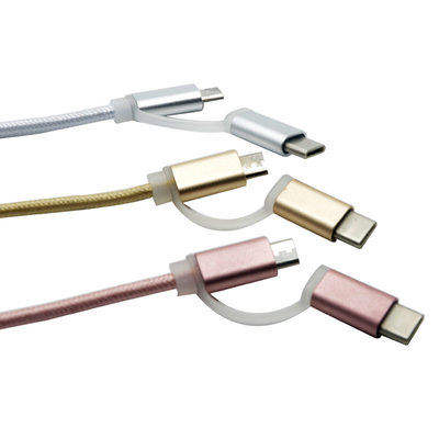 2 In 1 100cm Braided Micro USB Cable With USB C Connector Aluminum Housing