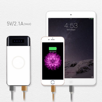 10000mAh Portable power bank Charger QI Wireless Charging Pad for For iPhone ,Samsung and More with 2 USB Outputs 5V 2.1
