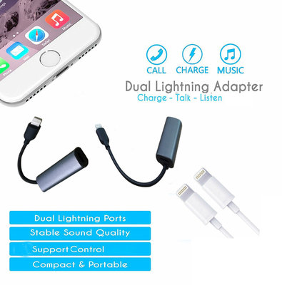 New fashionable Utral Slim Dual Lightning Headphone Adapter for iPhone 7 / 7 plus / 8 / 8 Plus / X