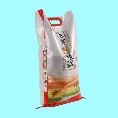 Customized Logo Laminated PP woven  bag for rice with Handle