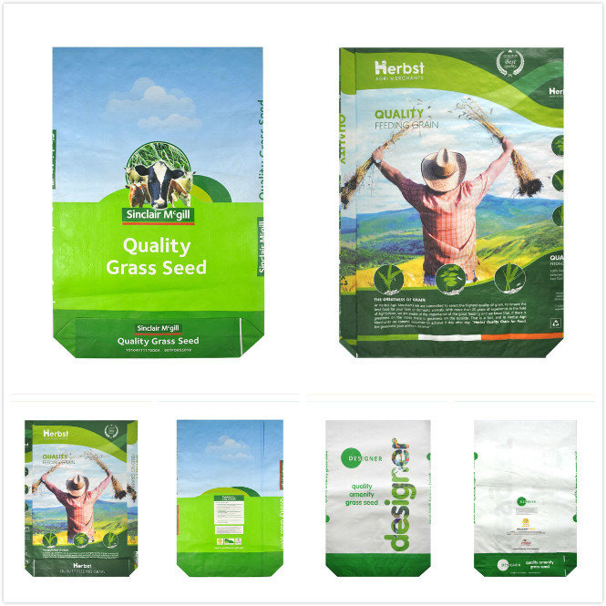 Square Bottom PP Woven Sack Bags Gravure Printing For Grass Seed Feed
