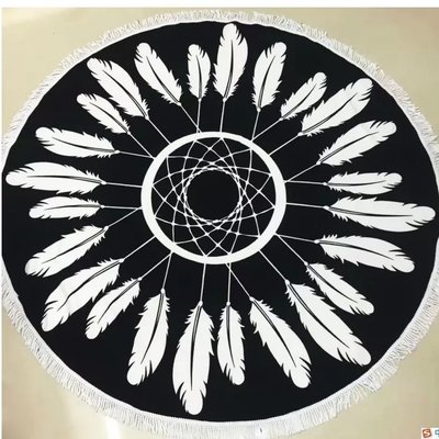 Aztec Hippie Black And White Round Towel Wrapped OEM Printing With Tassels