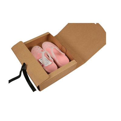 Cheap kids slipper packaging box with ribbon children's sandal shoes packaging supplier