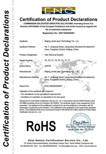China Beijing Jontelaser Technology Co., Ltd certification