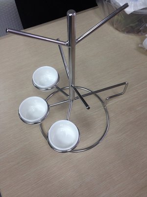 stainless steel fried stand with ceramic sauce bowl