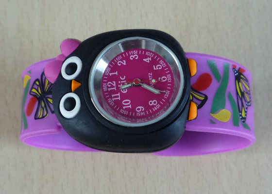 Water Resistant 3ATM Purple Butterfly Band Penguin Case Slap Bracelet Watch