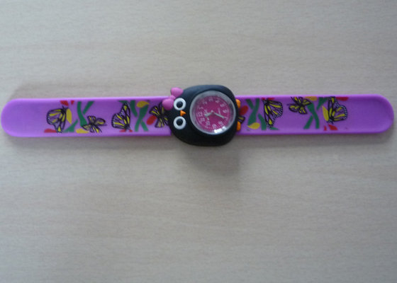 Water Resistant 3ATM Purple Butterfly Band Penguin Case Slap Bracelet Watch