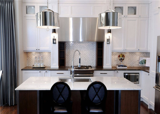 Non-toxic Artificial Sparkle White Prefab Quartz Countertops / Waterproof Bathroom Vanity Tops
