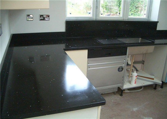 Shining Surface Black Mirror Engineered Stone Slabs Countertops / Tiles Modern Decoration Material