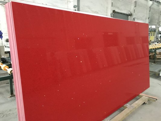 Red Artificial Quartz Stone Premier Craftsmanship Polished Honed