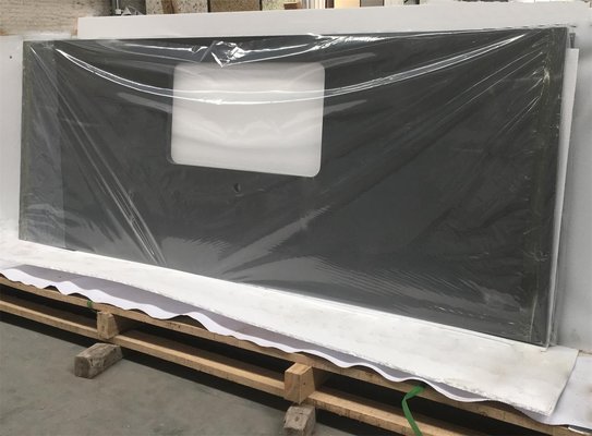 Abrasion Resistant Quartz Kitchen Countertops Mid Black Quartz Rocks ISO9001 / NSF