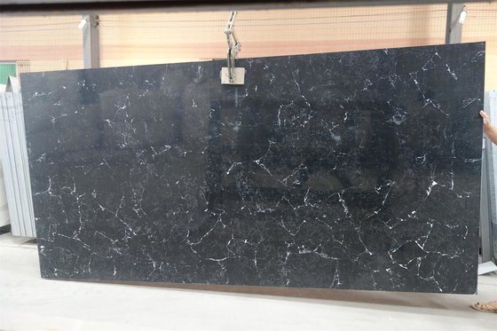 Scratch Resistant Nero Marquina Vein Artificial Quartz Stone Big Slabs / Quartz Stone Benchtops
