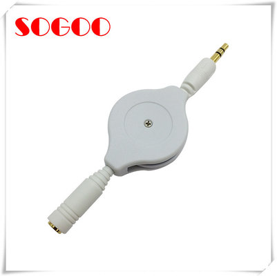 Black / White Retractable Cable Assembly , 3.5mm Retractable AUX Cable