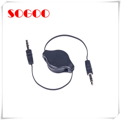 Black / White Retractable Cable Assembly , 3.5mm Retractable AUX Cable