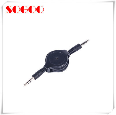 Black / White Retractable Cable Assembly , 3.5mm Retractable AUX Cable