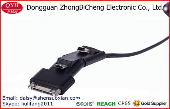 Universal RETRACTABLE 3 in 1 USB Data Sync Charging Cable Black