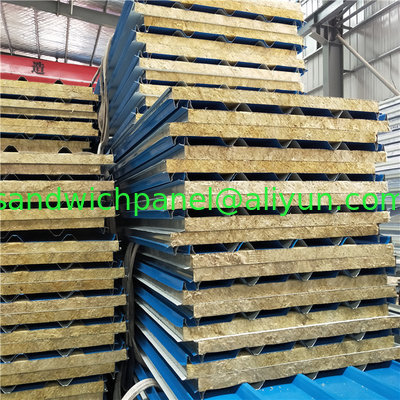 RAL 5015 color corrugated 50mm rock wool sandwich roof panel for factory building