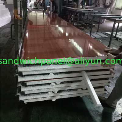 EPS sandwich roof panel 1050-75-0.426mm sandstone steel sheet up and wood grain down