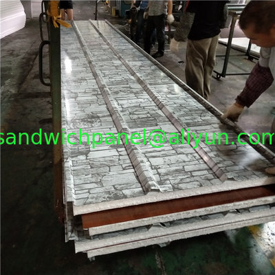 EPS sandwich roof panel 1050-75-0.426mm sandstone steel sheet up and wood grain down