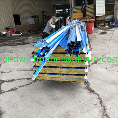 960mm blue color 50mm rock wool sandwich roof panel with waterproof cap for roof