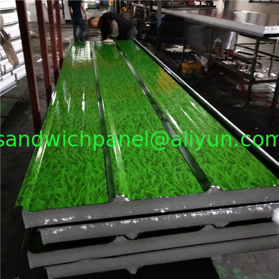 overlap waterproof 75mm silver paper eps sandwich roof panel with 0.426mm grass steel sheet up