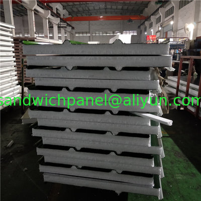 overlap waterproof 75mm silver paper eps sandwich roof panel with 0.426mm grass steel sheet up