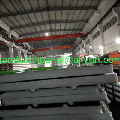 overlap waterproof 75mm silver paper eps sandwich roof panel with 0.426mm grass steel sheet up