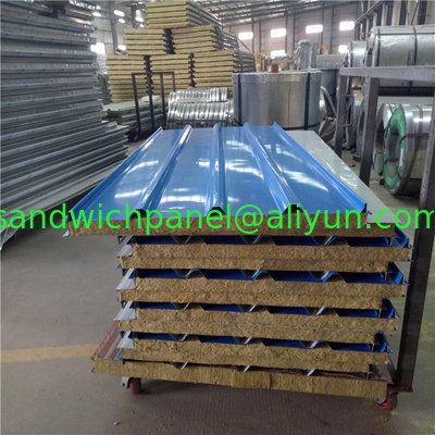 rock wool sandwich panel 50mm blue color 0.426mm steel sheet roof tile