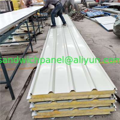 960mm glass wool sandwich roof panels with greywhite orange peel metal surface down