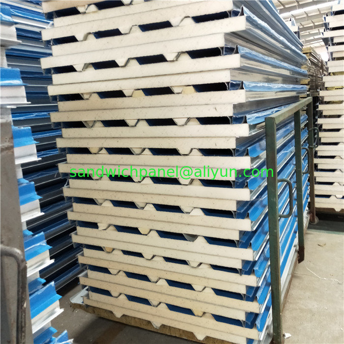 50mm corrugated blue PU (polyurethane ) foam core material cover with 0.426mm steel sheet both side