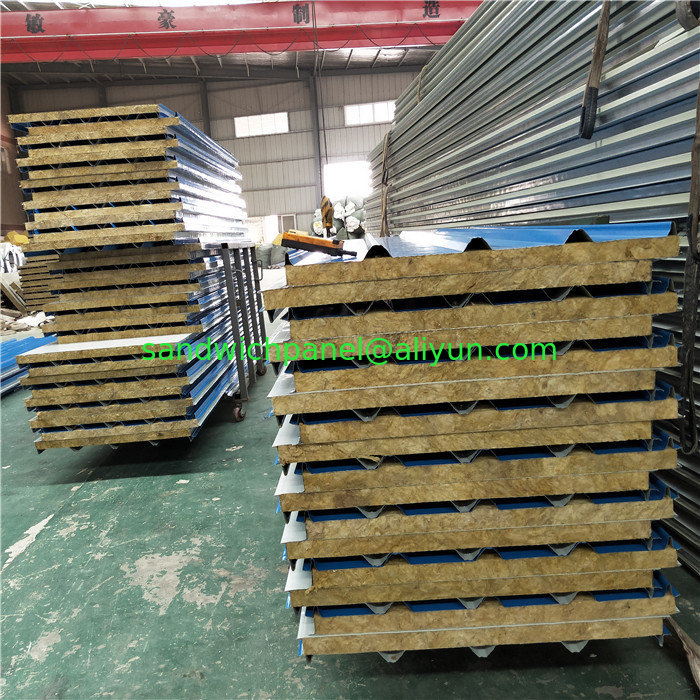 corrugated fireproof blue 50mm rock wool sandwich roof panel for poultry farm