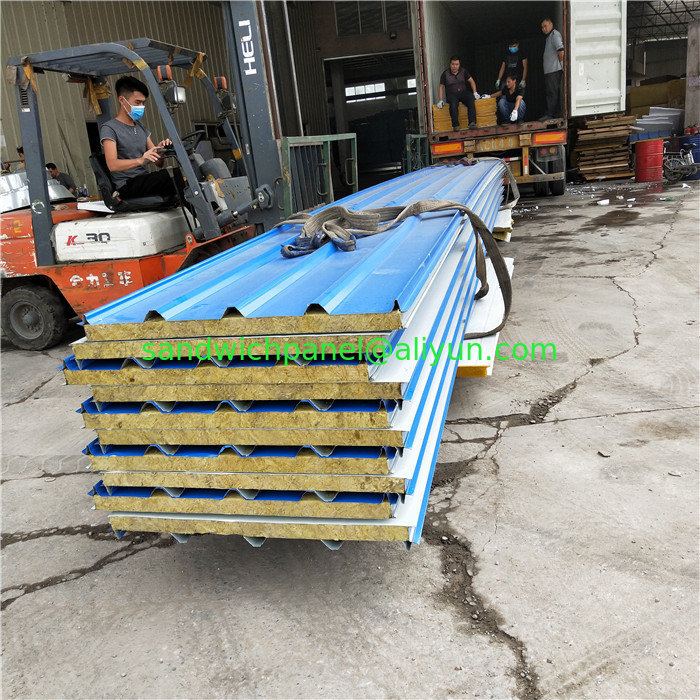 11800mm rock wool sandwich roof panel 960-50-0.376mm with embossing steel sheet dpwn
