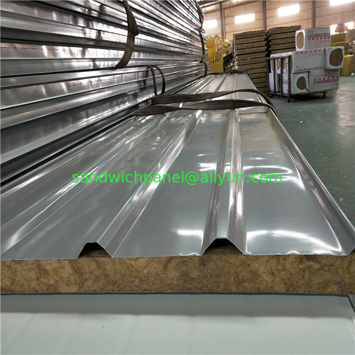 960mm 5.8 meters silver color rock wool sandwich roof panel with  0.476mm