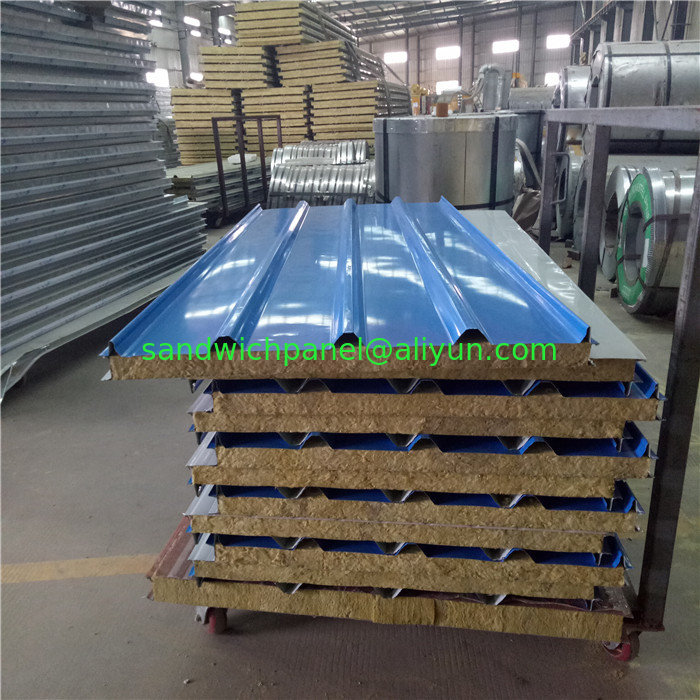 rock wool sandwich panel 50mm blue color 0.426mm steel sheet roof tile
