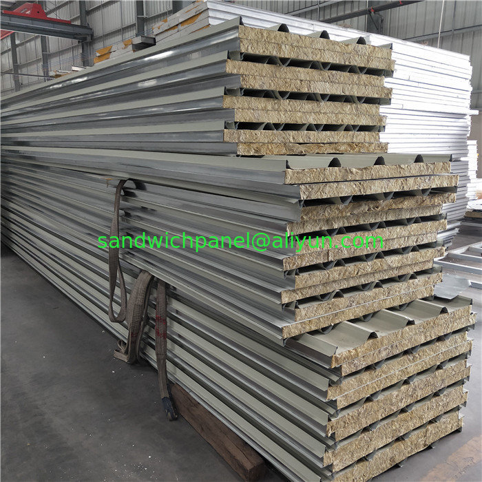 easy assemble strong 960mm rock wool sandwich panel with steel strip both side
