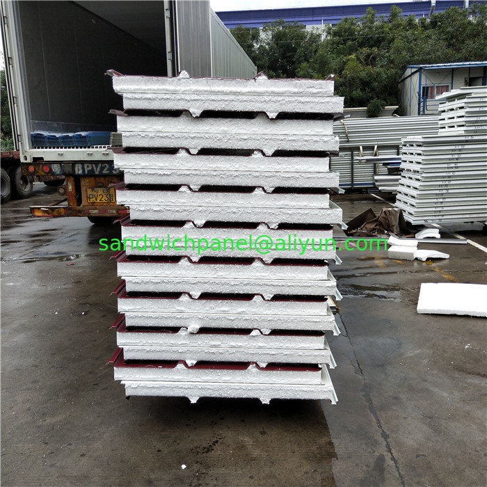 75mm eps sandwich roof panel with 0.4mm red wine steel up and 0.35mm down to Uruguay