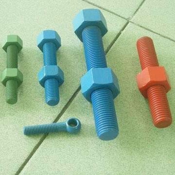 Green, Blue, Red Cadmium Plated / Xylan Fluoroploymer Coated Stud Bolts and Nuts
