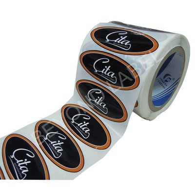 Oval Shaped Custom Logo Self Adhesive Paper Labels , Roll Packaging Paper Labels
