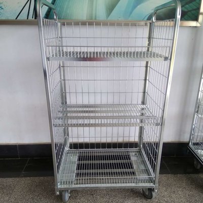 Metal Wire Display Racks Roll Container Roll Cage Four Wheel For Warehouse