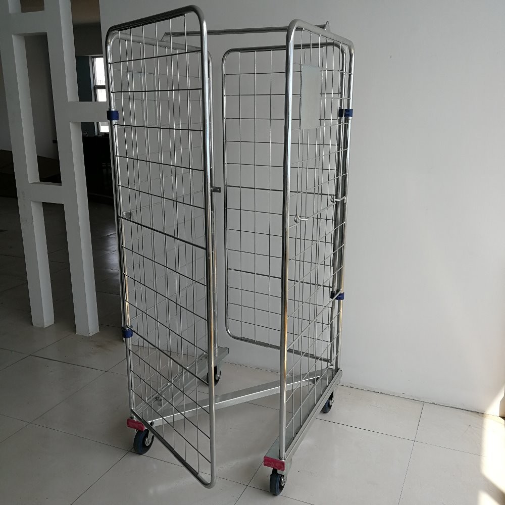 Heavy Duty Mesh Logistics Trolley Delivery Goods Chrome Plated Material