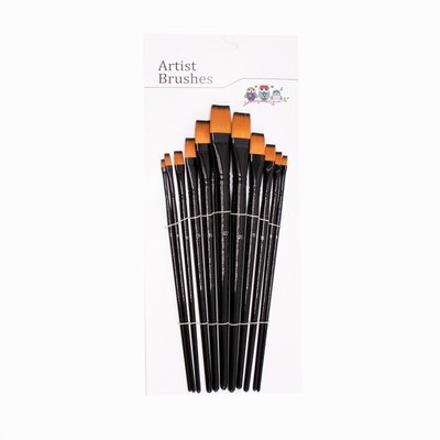 Matte Black Flat Tip Synthetic Watercolor Brushes